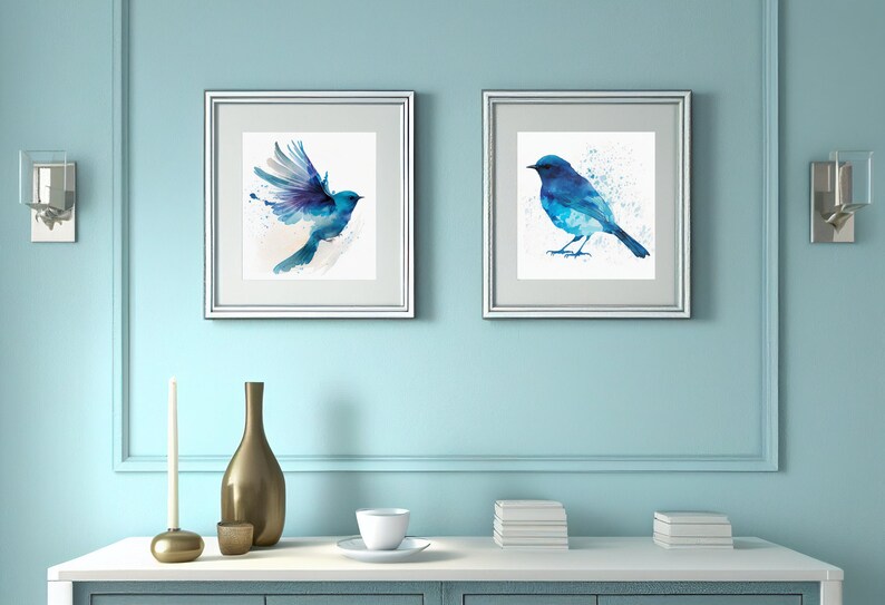 PRINTABLE 3 Print Set of Watercolor Bluebirds | Bluebird Wall Art Print ...