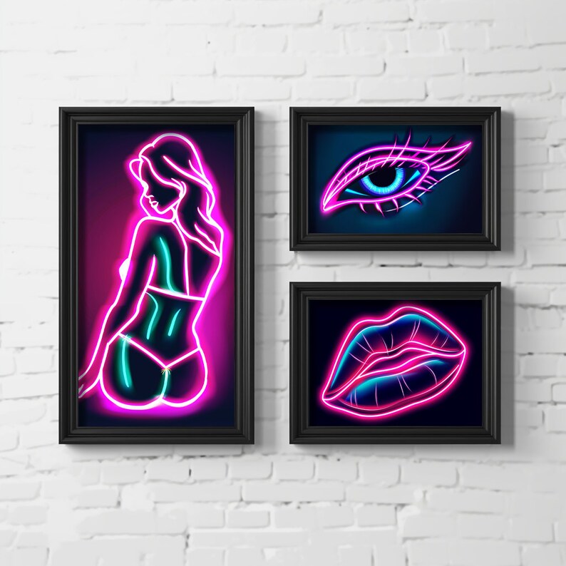 PRINTABLE Electric Neon Female Gallery Set Neon Art Feminine Art Neon ...
