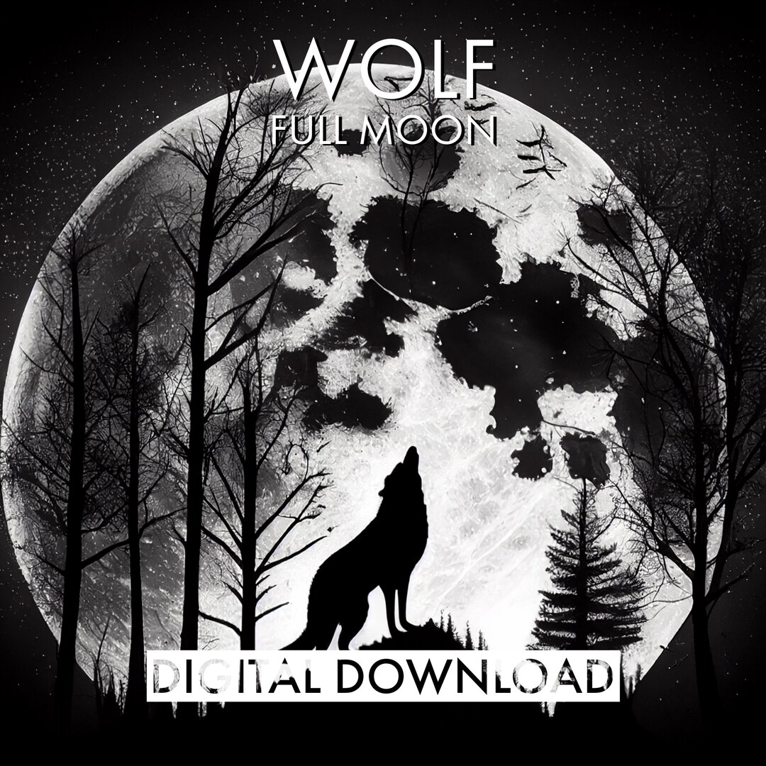 IMPRIMIBLE Silueta de lobo aullando a la luna llena v4 / Arte de la pared del lobo / Arte de la ...