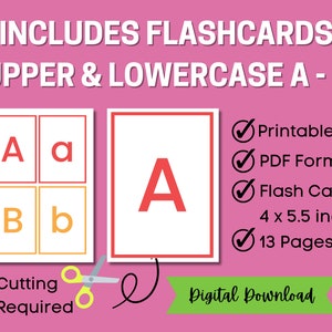 ALPHABET LEARNING Letters, Tracing & Pictures With Flashcards Printable ...
