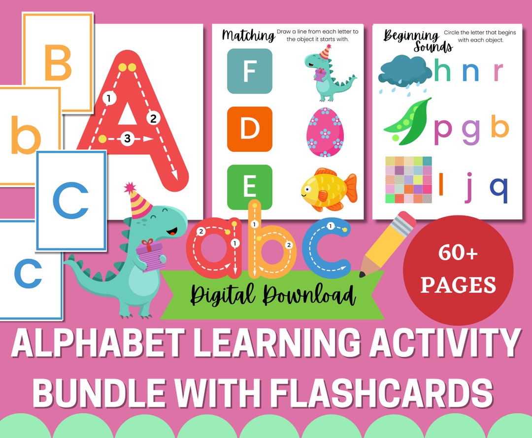 ALPHABET LEARNING Letters, Tracing & Pictures With Flashcards Printable ...