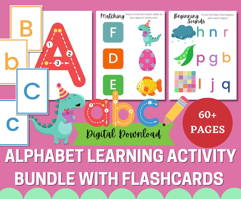 ALPHABET LEARNING Letters Tracing & Pictures With Flashcards - Etsy