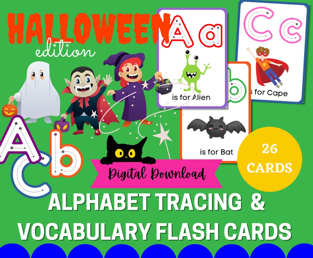 HALLOWEEN ALPHABET FLASHCARDS, Phonemic Awareness, A-Z Letter Tracing ...