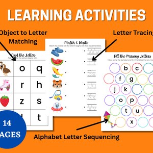 TRACING Letters & Object Matching With Flashcards Printable Alphabet ...