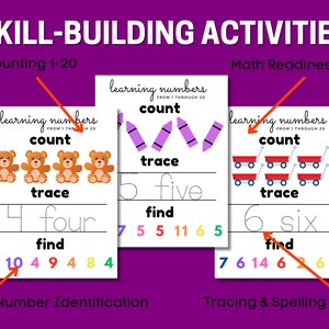 COUNTING & TRACING NUMBERS 1-20 Learning Printable Worksheets, Early ...