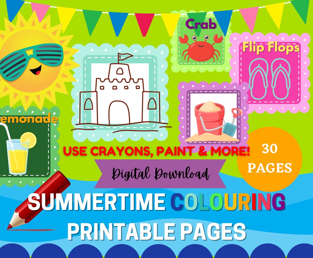 SUMMER THEME COLOURING Printable Page Worksheets, Summer Vocabulary ...