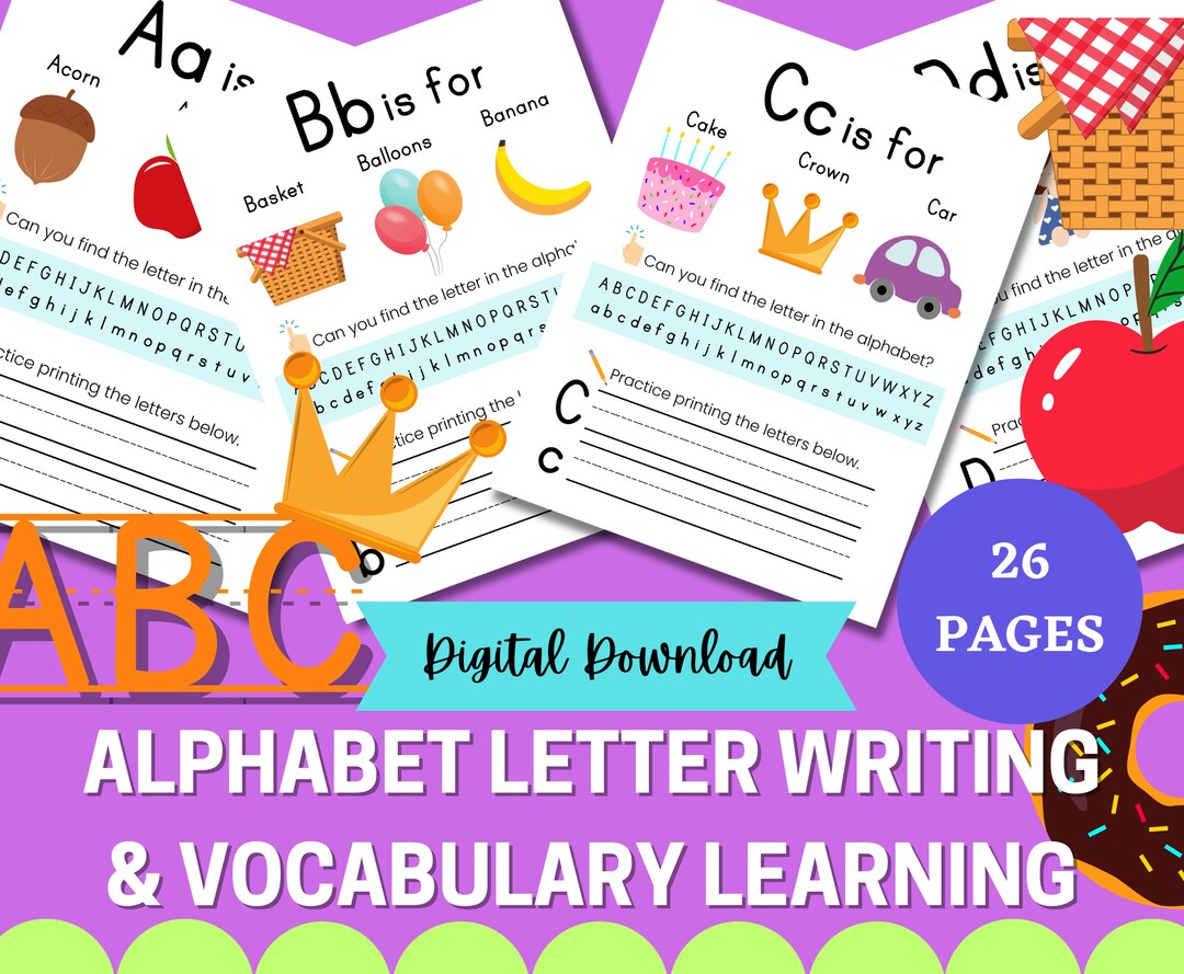 PRINT Practice & Vocabulary Learning Printable Alphabet Worksheets ...
