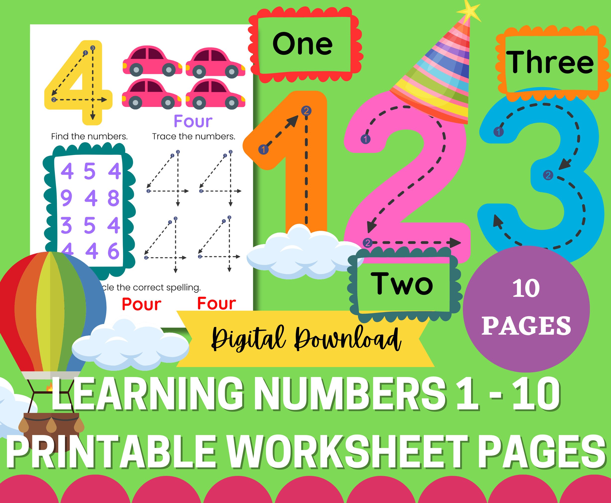 LEARNING NUMBERS 1-10 Printable Page Worksheets, Tracing Numbers ...