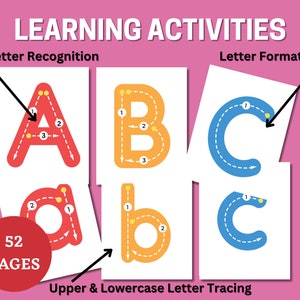 ALPHABET LEARNING Letters, Tracing & Pictures With Flashcards Printable ...