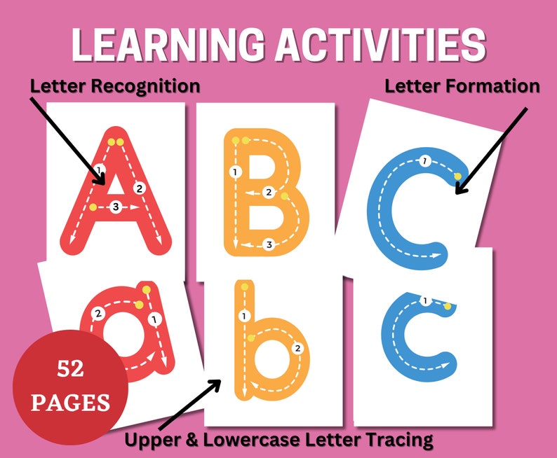 ALPHABET LEARNING Letters Tracing & Pictures With Flashcards - Etsy