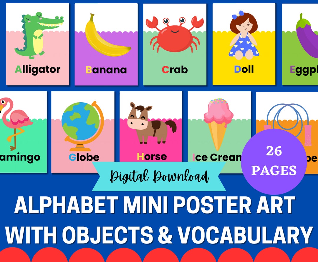 ALPHABET LETTERS A-Z Printable Page Mini Poster Art Decor, Kid's Wall ...