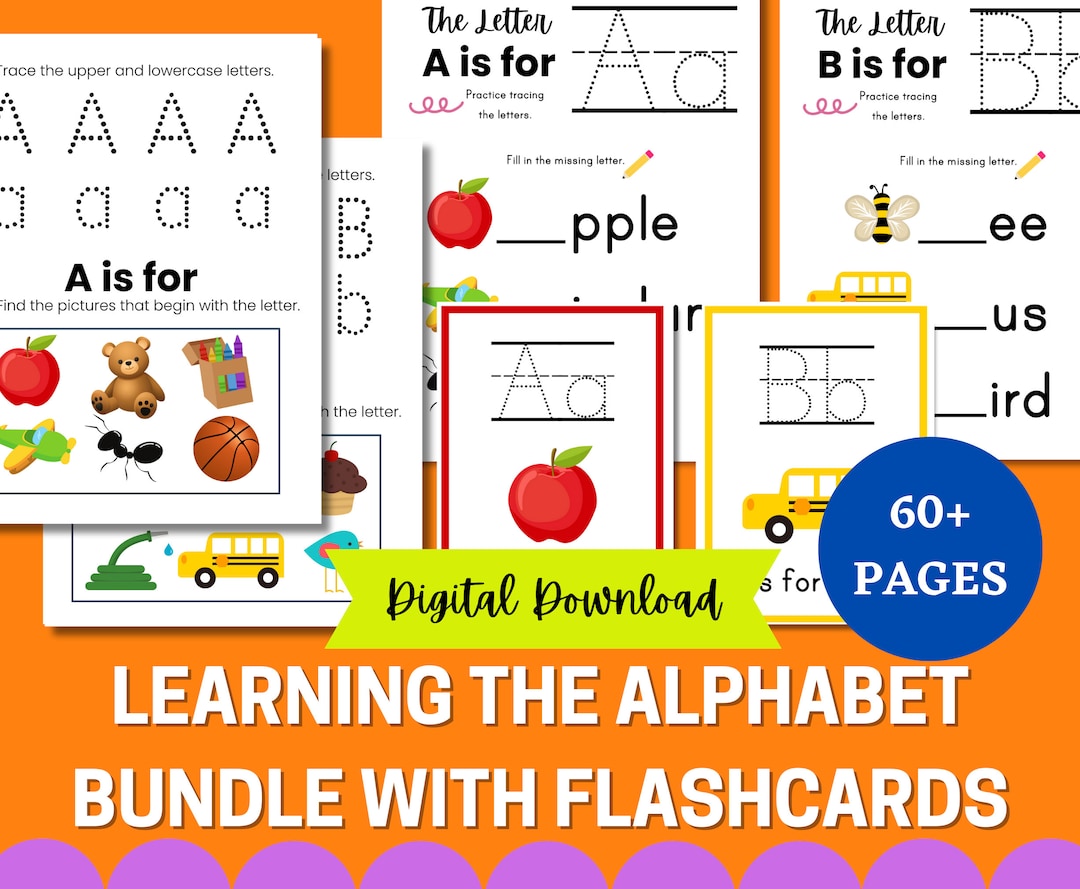 TRACING Letters & Object Matching With Flashcards Printable - Etsy