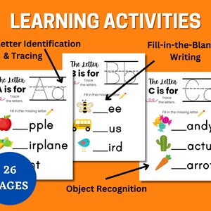 TRACING Letters & Object Matching With Flashcards Printable Alphabet ...