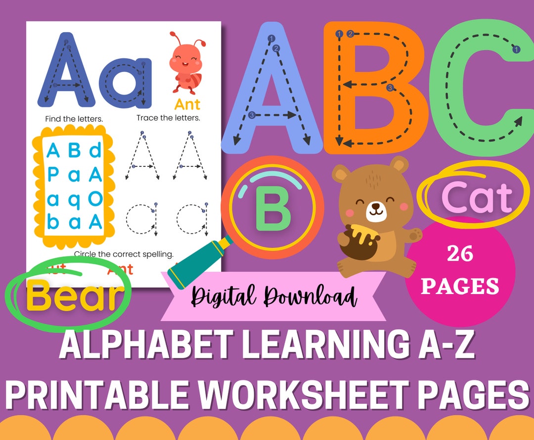 LEARNING LETTERS A-Z Printable Page Worksheets, Tracing Letters, Letter ...