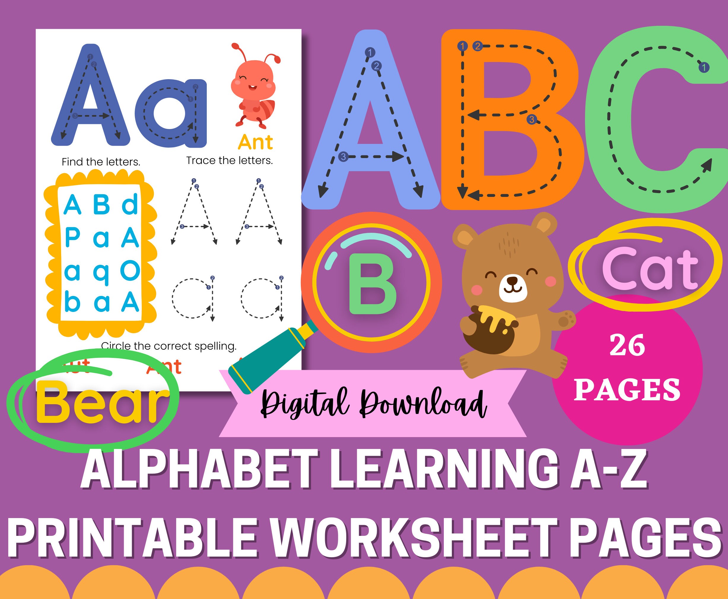 LEARNING LETTERS A-Z Printable Page Worksheets, Tracing Letters, Letter ...