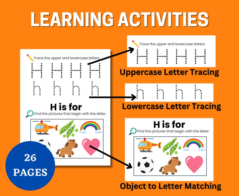 TRACING Letters & Object Matching With Flashcards Printable - Etsy
