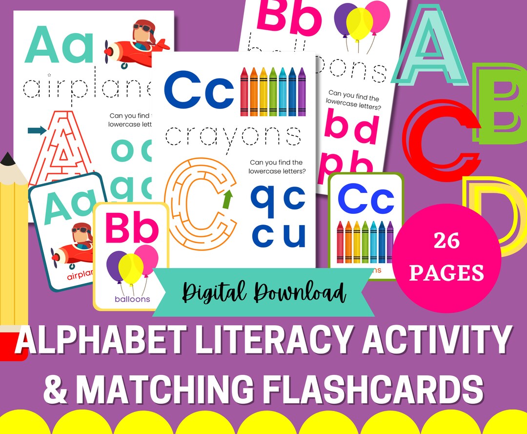 ALPHABET LITERACY & FLASHCARDS Printable Worksheets, Handwriting ...