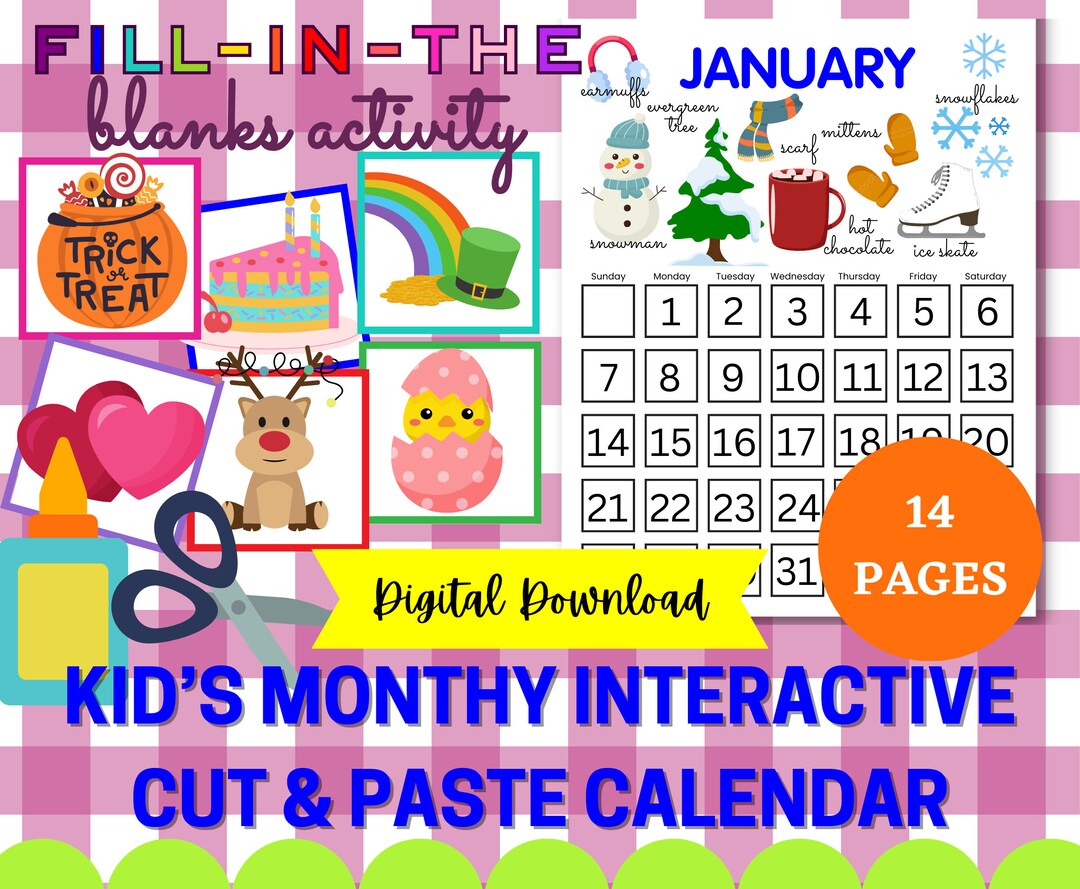 KID'S INTERACTIVE MONTHLY Printable Calendar, Learning Holidays ...