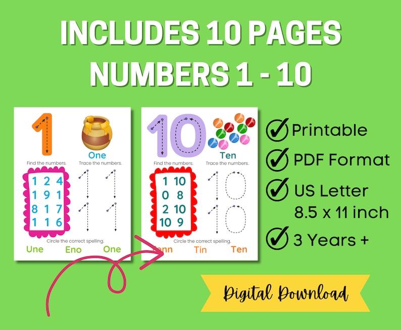 LEARNING NUMBERS 1-10 Printable Page Worksheets, Tracing Numbers ...