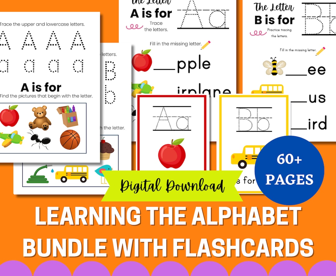 TRACING Letters & Object Matching With Flashcards Printable Alphabet ...
