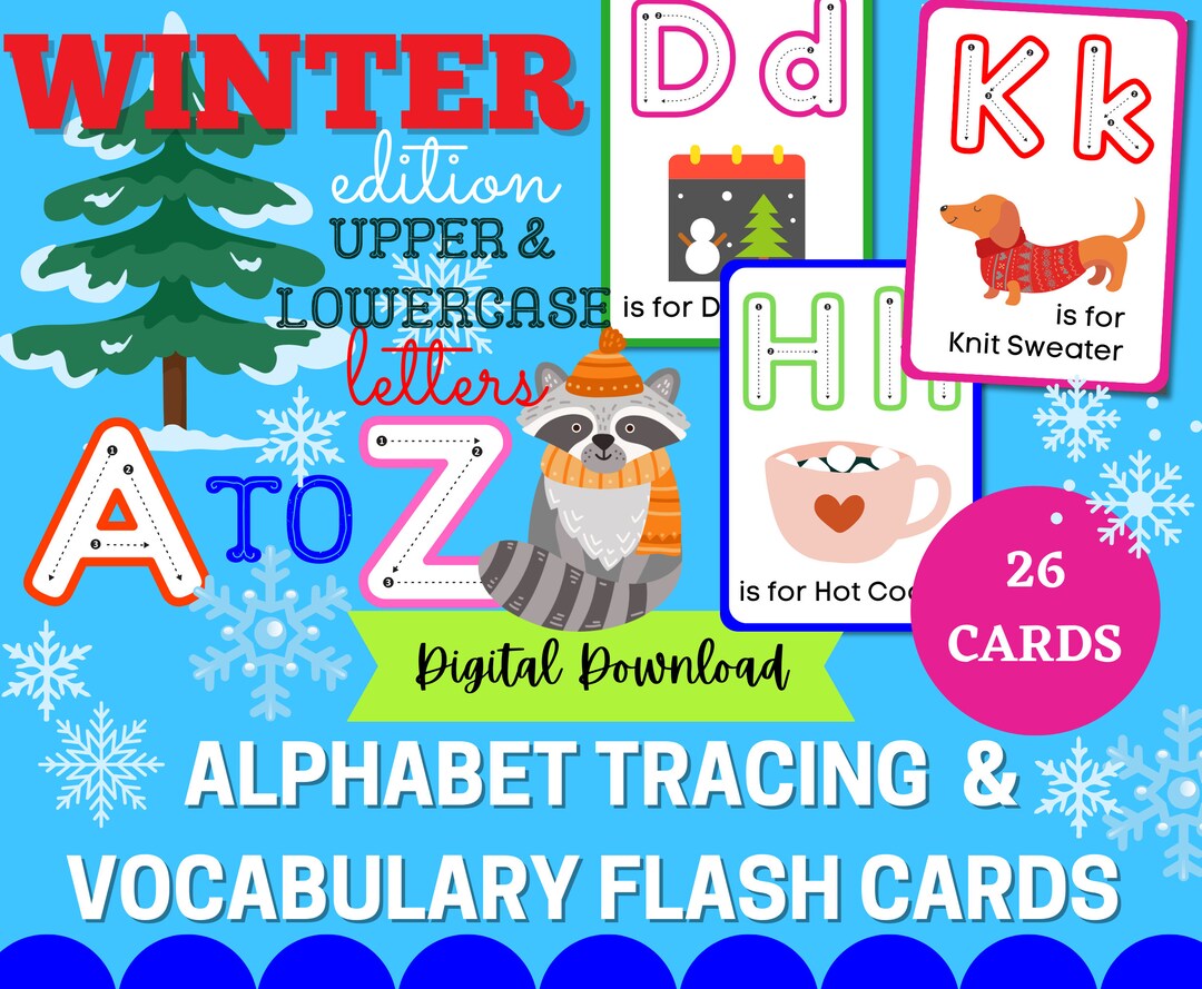WINTER ALPHABET FLASHCARDS, Phonemic Awareness, A-Z Letter Tracing ...