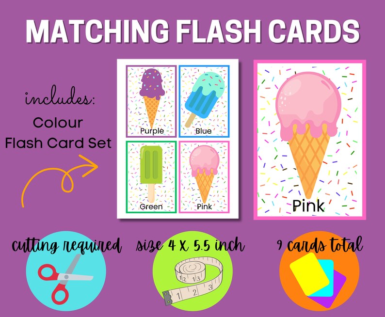 LEARNING COLOURS Ice Cream Theme Printable Worksheet Bundle, Preschool ...