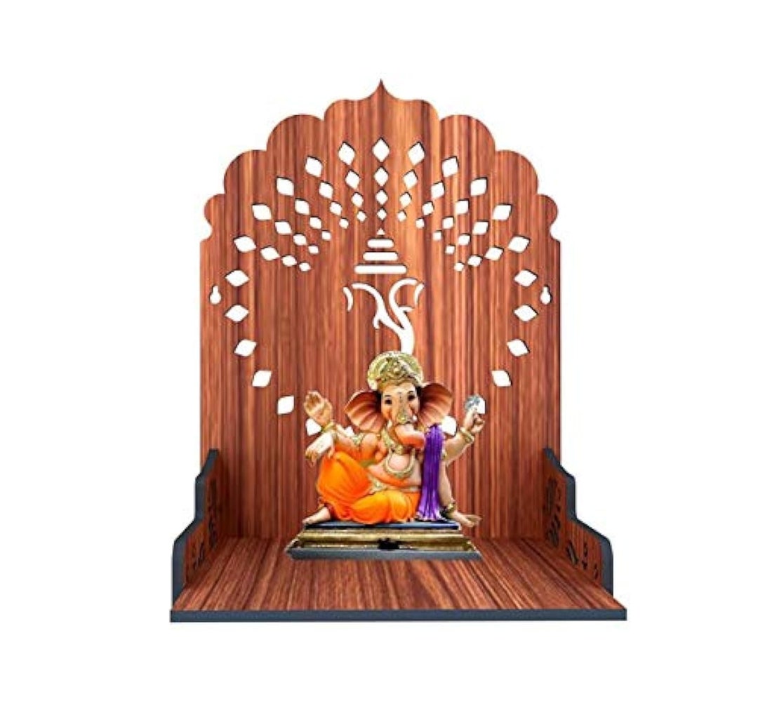 Handmade Small Wooden Temple Mandir for Home, Office, and Shop Brown ...