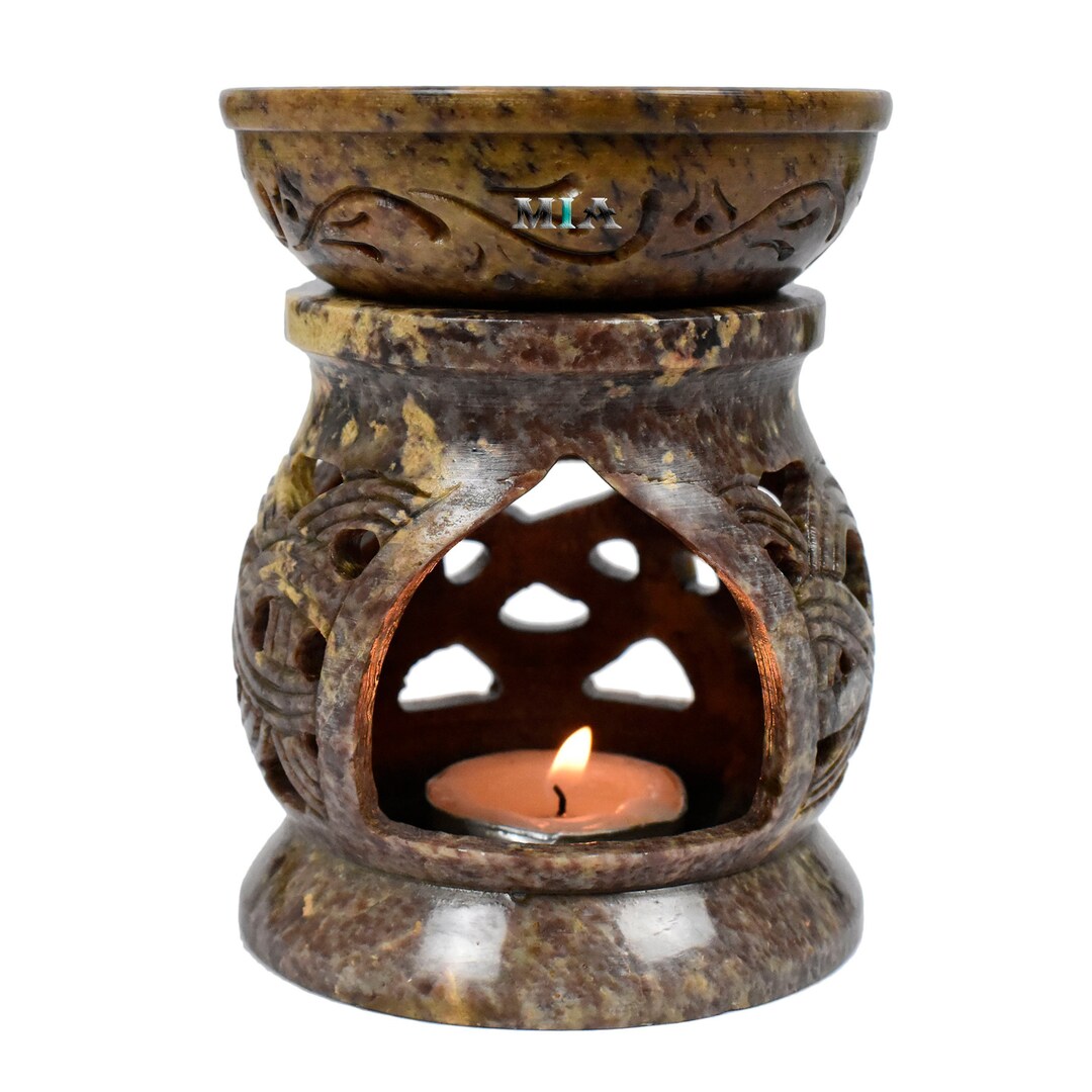Oil Burner Aroma Diffuser Indian Handmade Dark Soapstone for Essential ...