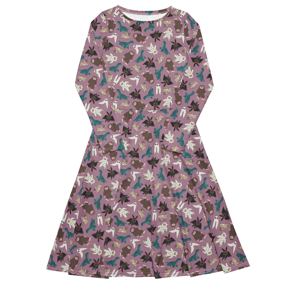 Cryptid Cuties Long Sleeve Dress With Pockets // Dusty Purple - Etsy