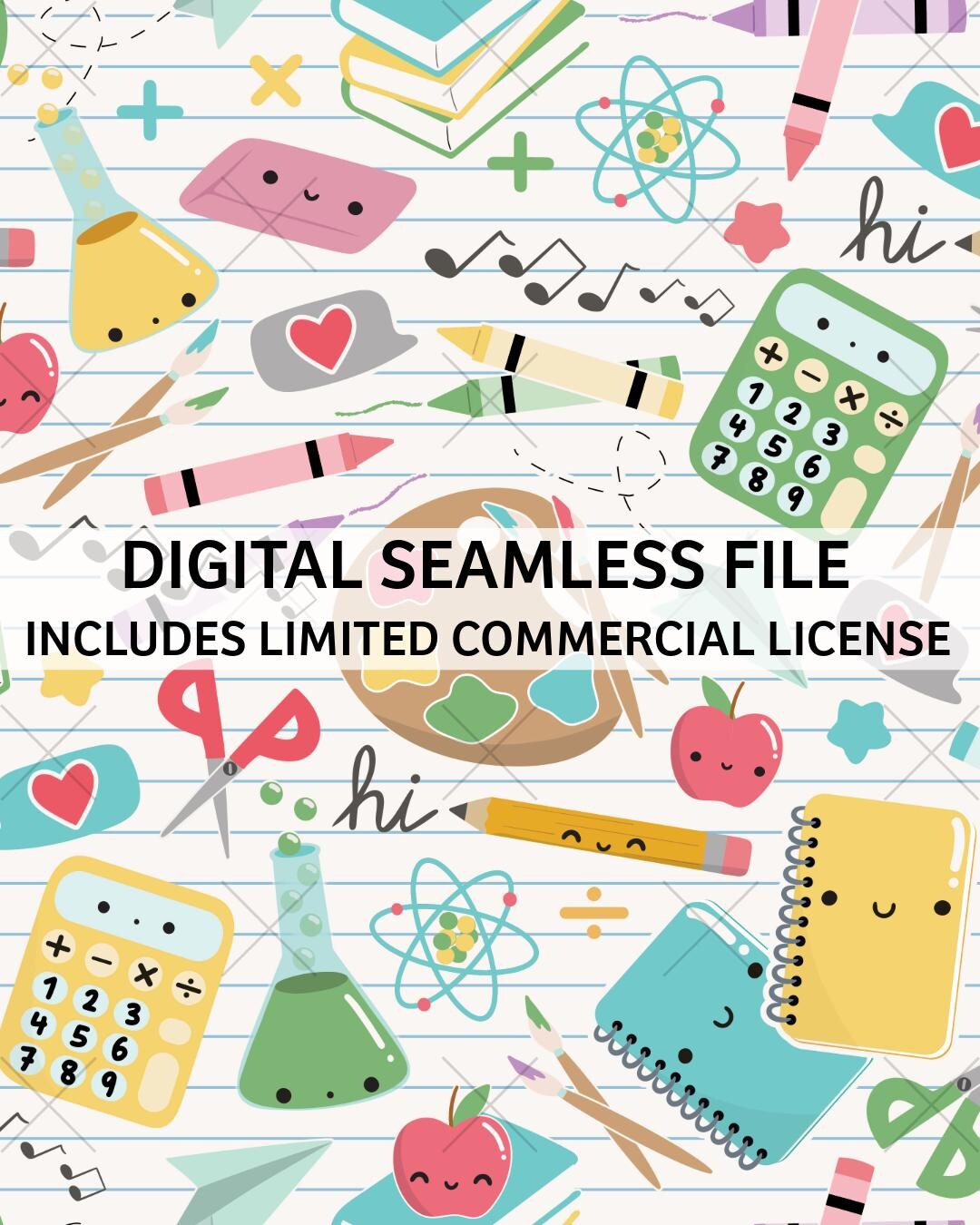 Kawaii Back to School - Cute Seamless Pattern File - Limited Commercial ...