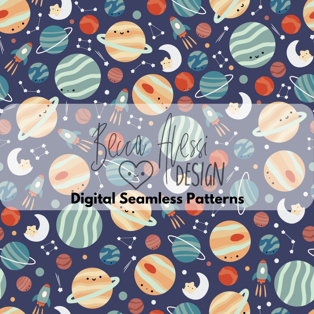 Outer Space Blue / Digital Seamless Pattern / Cuter Space Collection A ...