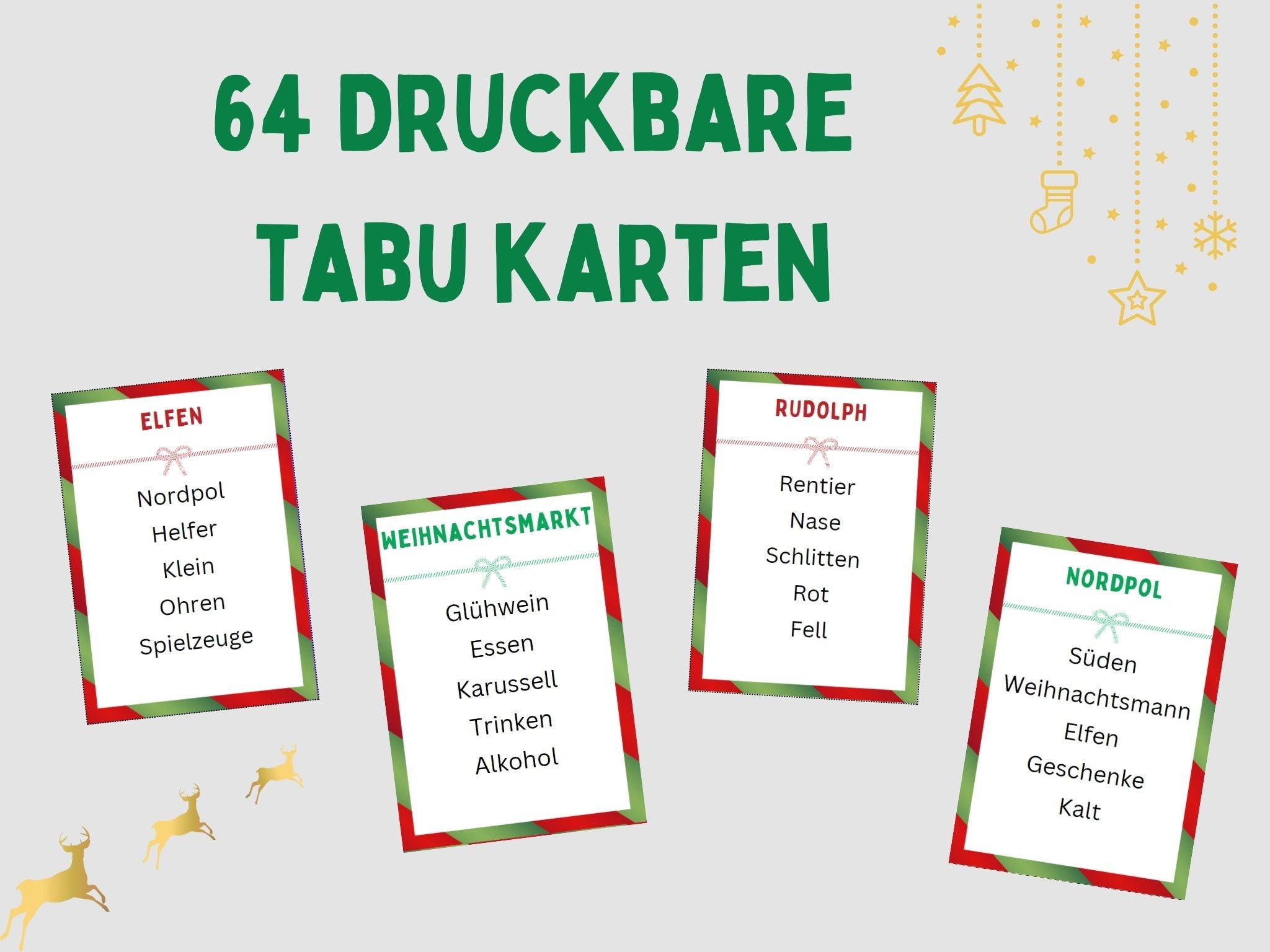 Weihnachten Tabu Spiel, 64 Tabukarten, Familien Party Spiel, druckbares ...