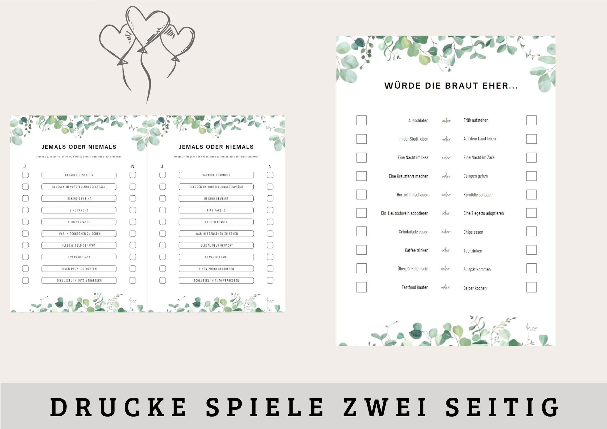 JGA Spiele Set für Frauen, 11 editierbare JGA Spiele ...