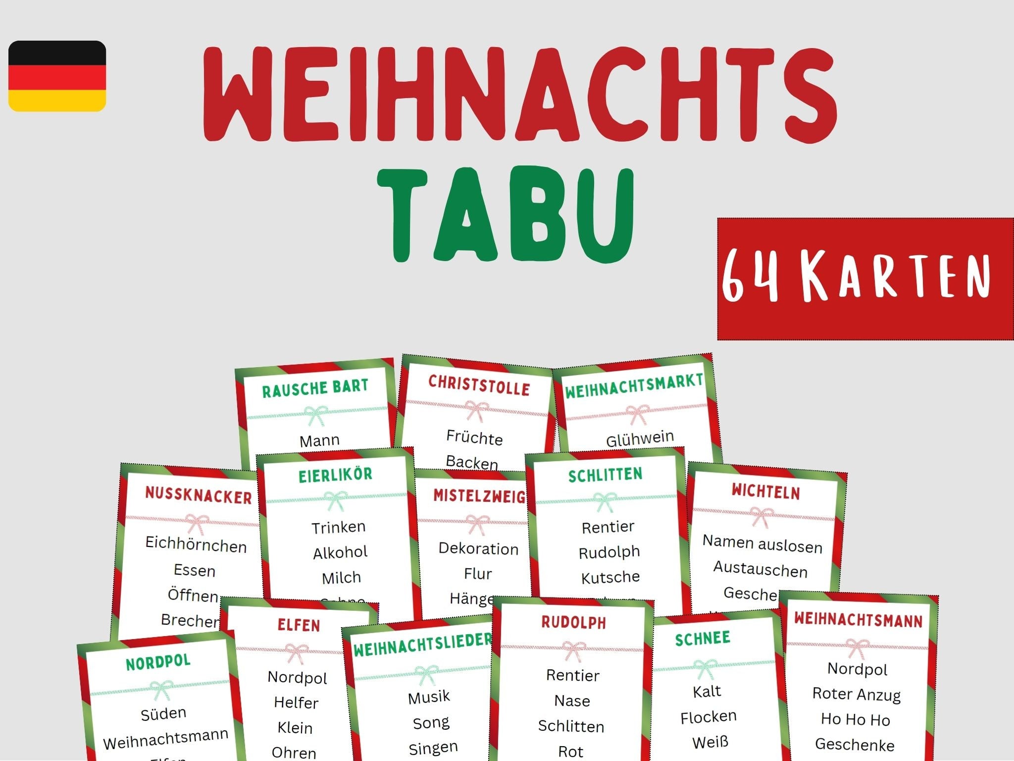 Weihnachten Tabu Spiel, 64 Tabukarten, Familien Party Spiel, druckbares ...