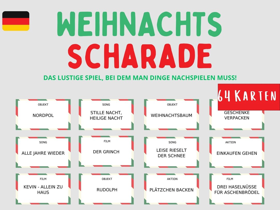 Weihnachten Scharade Spiel 64 Pantomimen Karten Familien - Etsy.de