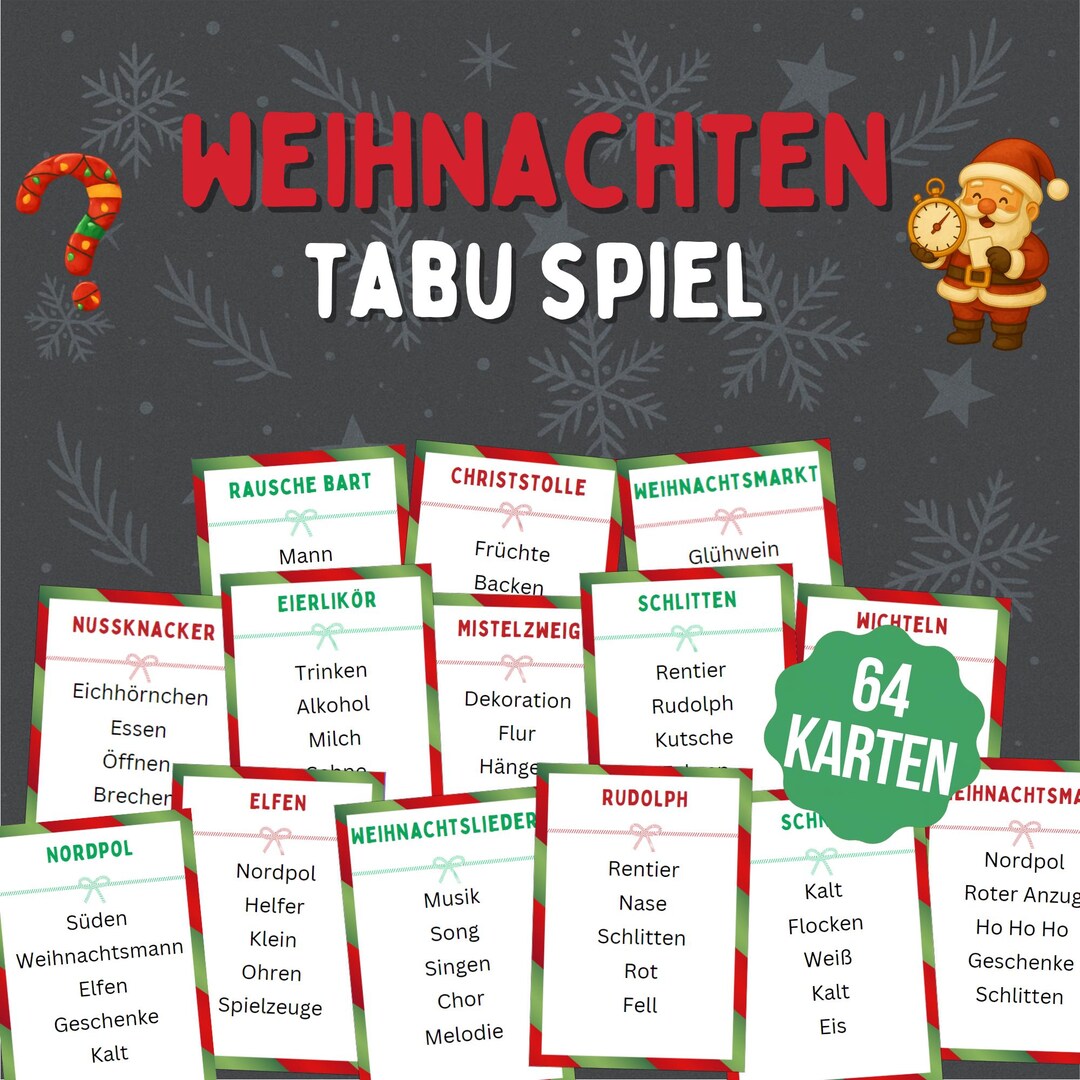 Christmas Taboo Game, 64 Taboo Cards, Family Party Game, Printable ...