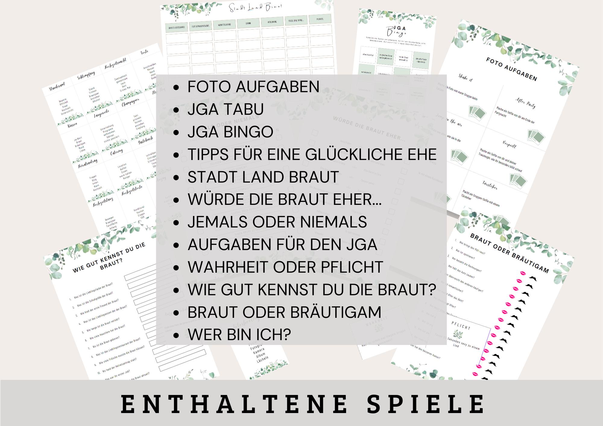 JGA Spiele Set für Frauen, 12 editierbare JGA Spiele ...