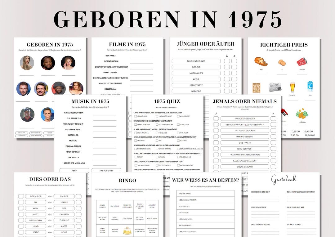 50th Birthday Game Born in 1975 Games Bundle | Printable 50 Years ...