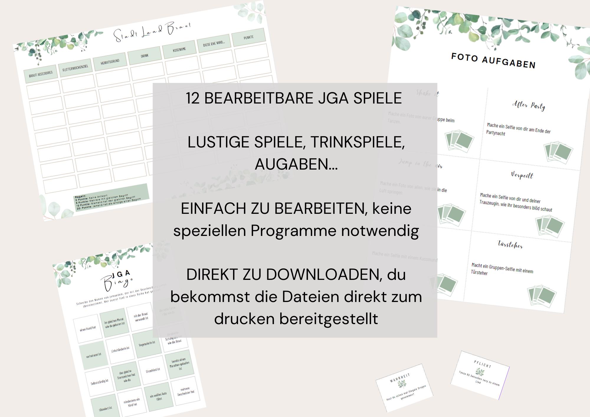 JGA Spiele Set für Frauen, 12 editierbare JGA Spiele ...