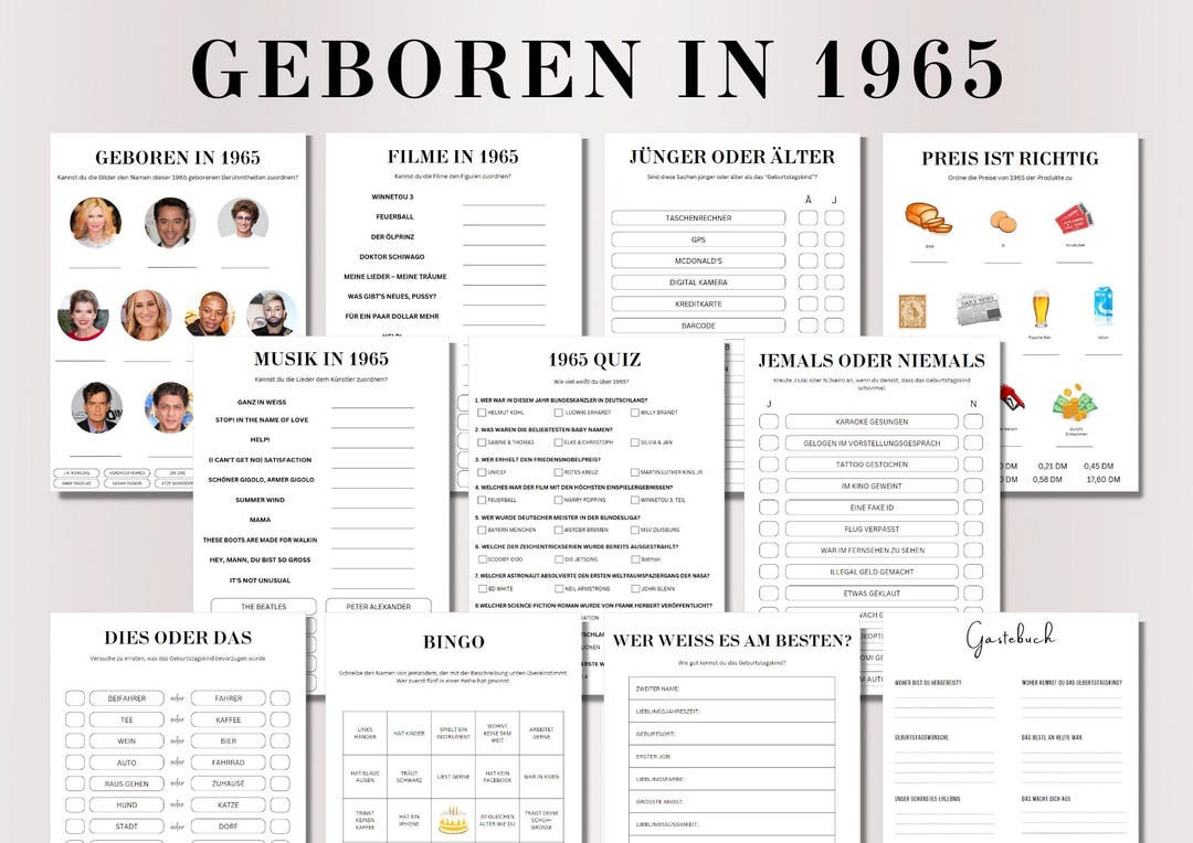 60th Birthday Game Born in 1965 Games Bundle | Printable 60 Years ...
