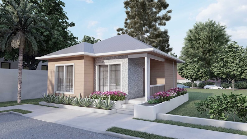 8x8 Meters Small House FLOORPLAN 2 Bedrooms House Plan Modern Small ...