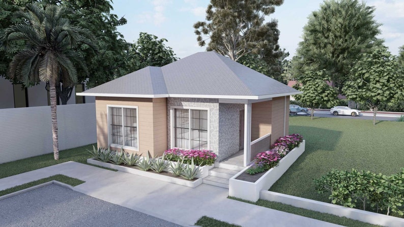 8x8 Meters Small House FLOORPLAN 2 Bedrooms House Plan Modern Small ...