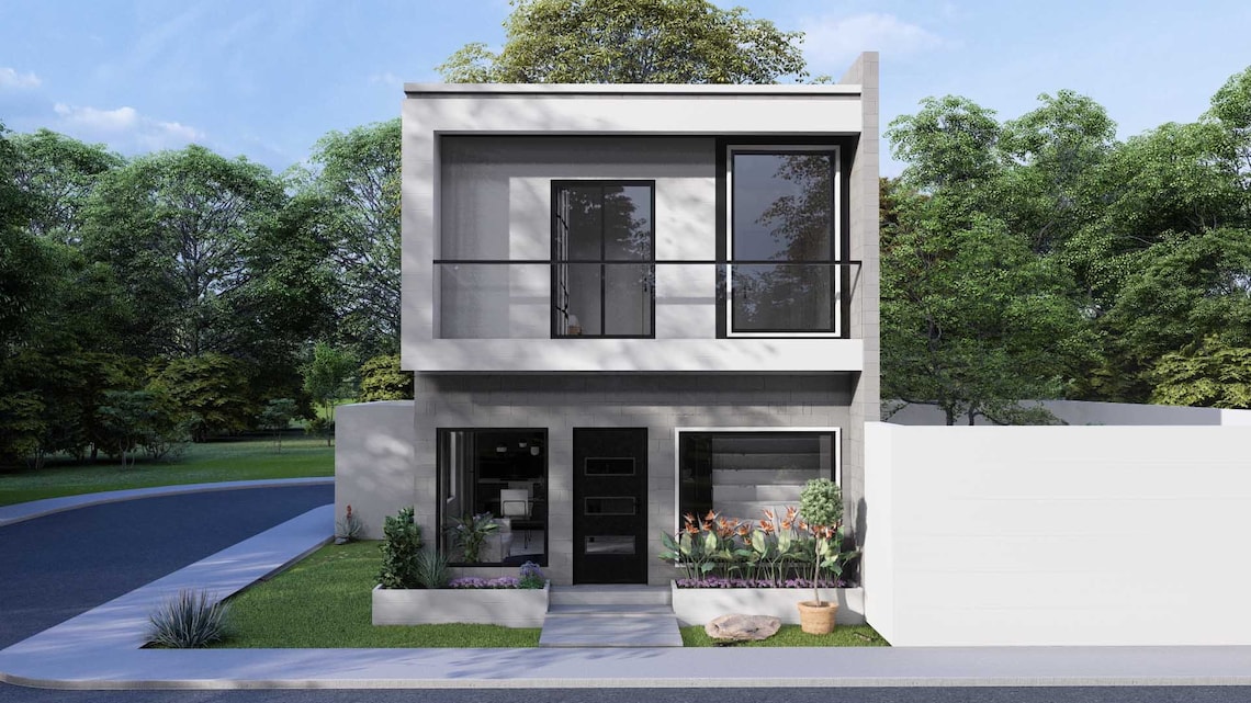 6x7 Meters Small House FLOORPLAN 2 Bedrooms House Plan Modern Small ...