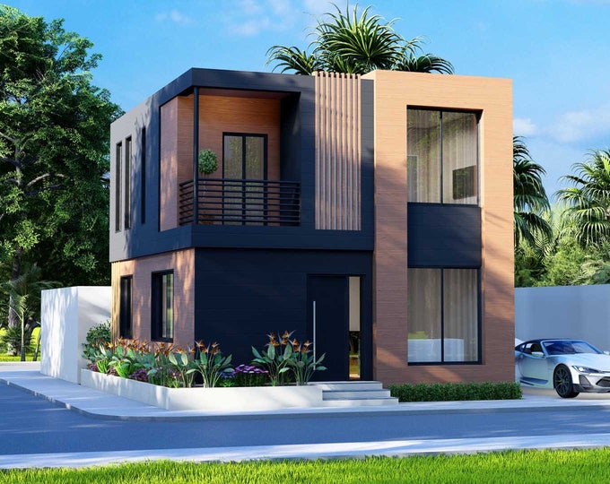 7x8 Meters Small House FLOORPLAN 3 Bedrooms House Plan Modern Small ...