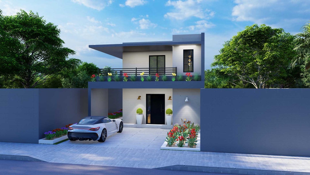 6x10 Meters House FLOORPLAN and ELEVATION 2 Bedroom House Plan Modern ...