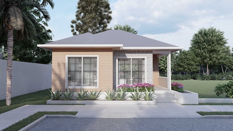 8x8 Meters Small House FLOORPLAN 2 Bedrooms House Plan Modern Small ...