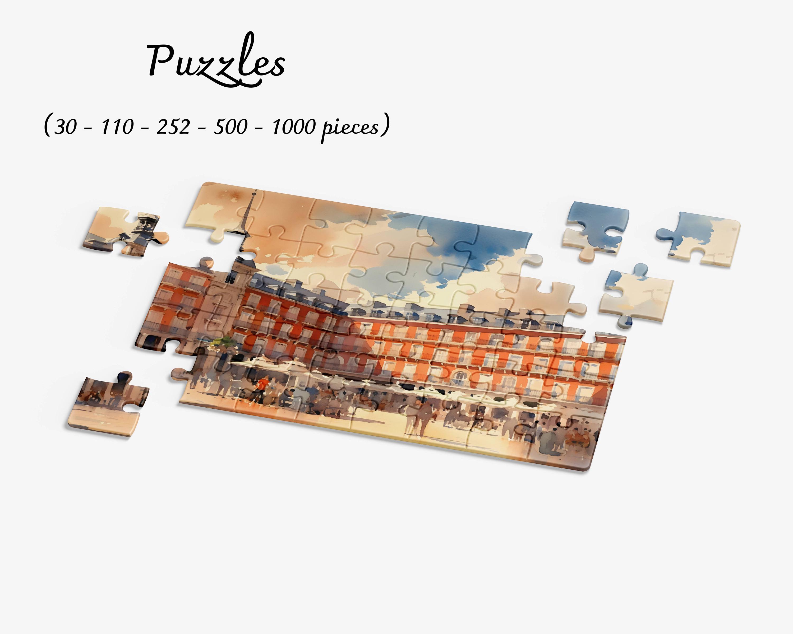 Plaza Mayor Madrid Jigsaw Puzzle: Watercolor Spanish Cityscape Art - Etsy