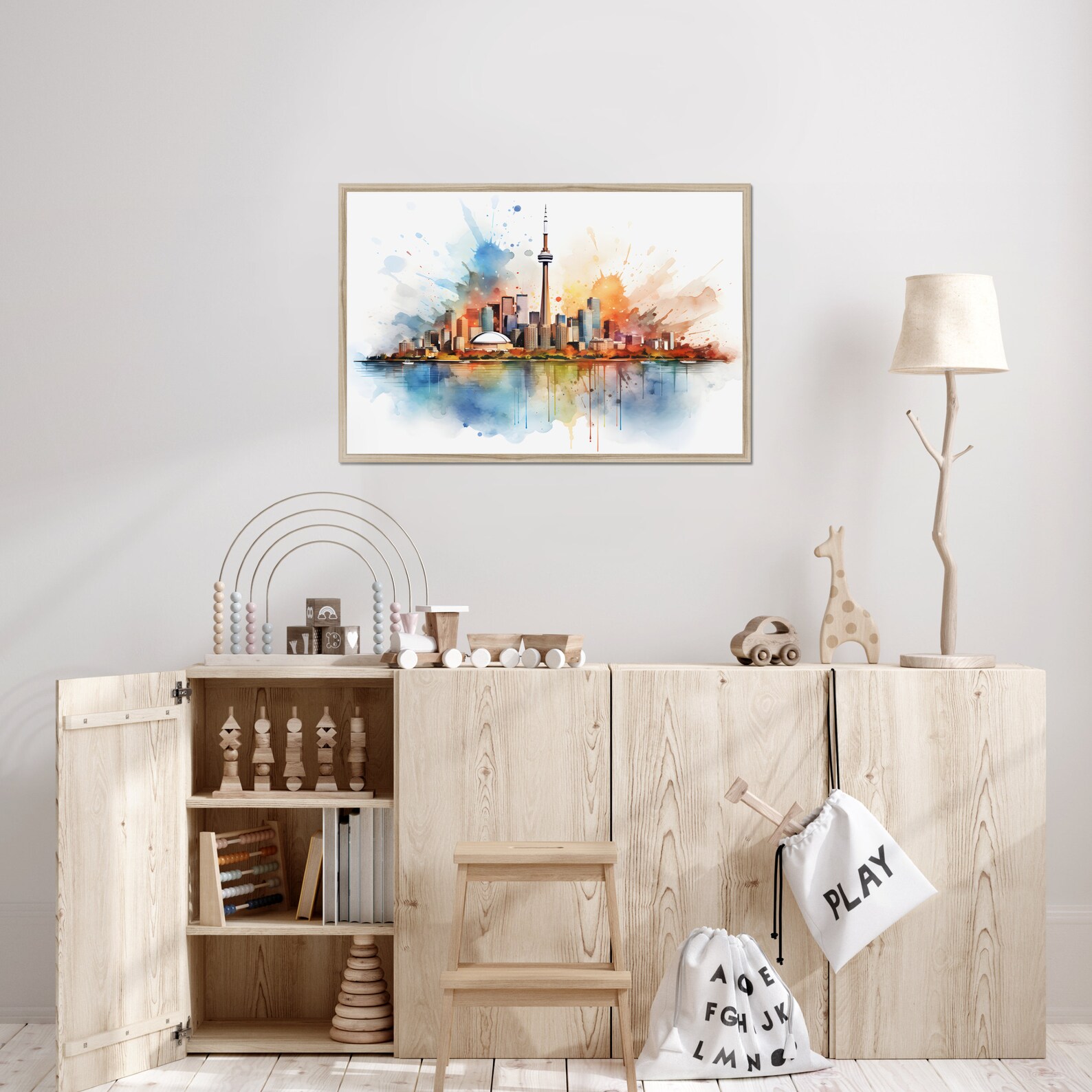 Toronto Skyline Painting, Canada Skyline Framed Canvas, Canadian ...