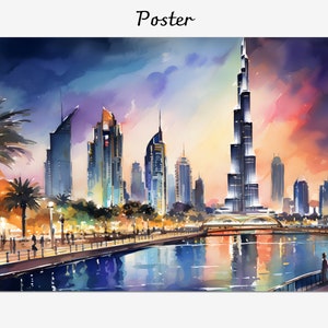 Dubai Burj Khalifa Watercolor Painting: UAE Sunset Cityscape Art - Etsy
