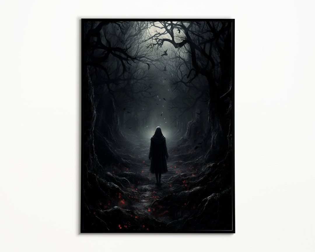 Dark Wizard Realistic Painting, Horror Night in the Forest Wall Decor ...